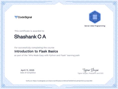 Flask Python Apidevelopment Webdevelopment Codesignal Shashank C A