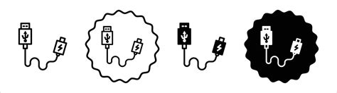 Plug Usb Cable Icon Set Collection Plug Usb Cable Outline Flat Icon Vector Art At