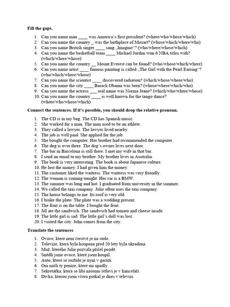 B1 Relative Clauses Worksheet Download Free Pdf Syntax Linguistic Typology