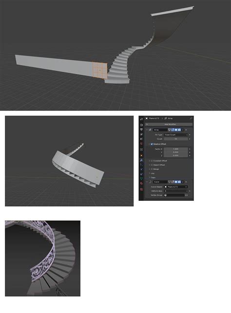 Curve Modifier For Spiral Stairs Balustrade Modeling Blender