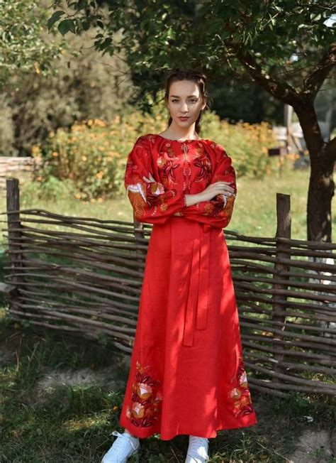 Довга червона сукня з вишивкою вишите плаття довга сукня вишита вишиванка жіноча 4608 — ціна