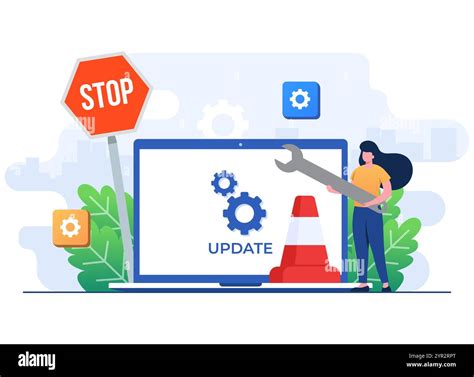 Laptop Computer With Software Update Screen Flat Vector Illustration