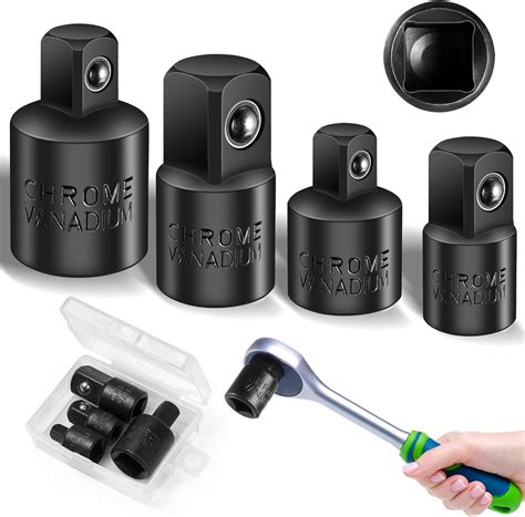 Furuising 4pcs Impact Socket Adapter Set 1 4 To 3 8 1 2 To 3 8 Cr V Steel Socket Adapter