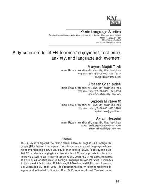 3 Variable Pdf Psychological Resilience Second Language Acquisition