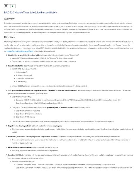 Module Three Lab Guidelines And Rubric Dad 220 R3523 Intro To Struct Database Env 24ew3 Dad