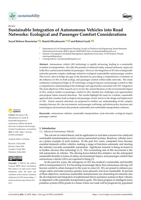 Pdf Sustainable Integration Of Autonomous Vehicles Into Road Networks