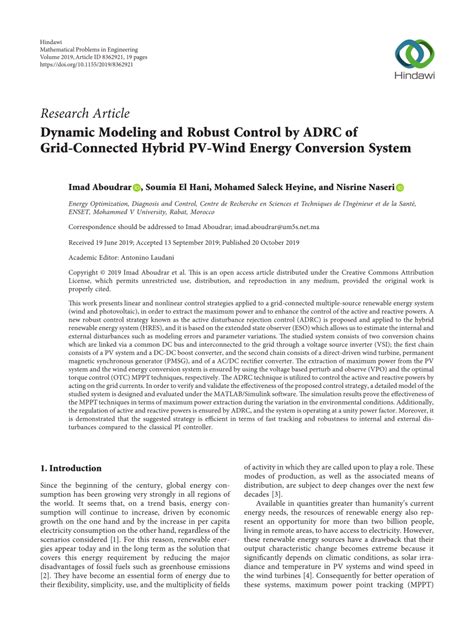 Pdf Dynamic Modeling And Robust Control By Adrc Of Grid Connected