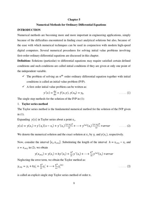 Numerical Methods For Solving Initial Value Problems Of First Order Ordinary Differential