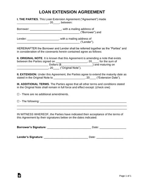 Editable Free Loan Extension Agreement Template Word Pdf Eforms