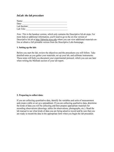 Lab Procedure Template Blank Fillable Template Fill Out Print