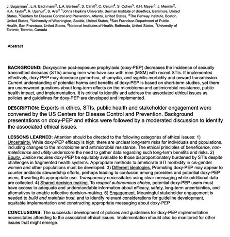 Ethical Issues Regarding The Implementation Of Doxycycline Post Exposure Prophylaxis