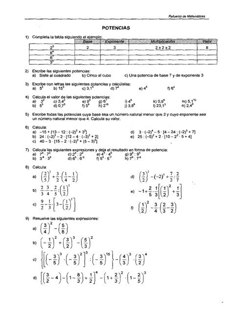 Ejercicios De Potencias 3 Eso Pdf Objetos Matemáticos Conceptos