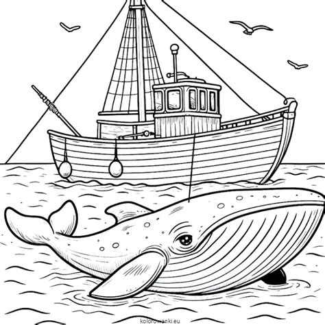 Wieloryb I Statek Rybacki Kolorowanka Kolorowankieu