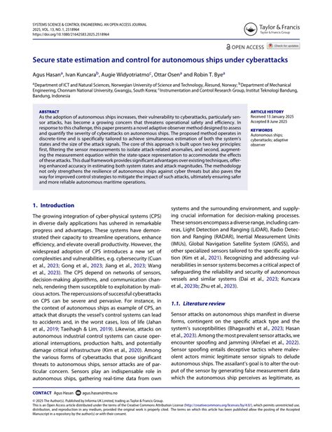 Pdf Secure State Estimation And Control For Autonomous Ships Under Cyberattacks