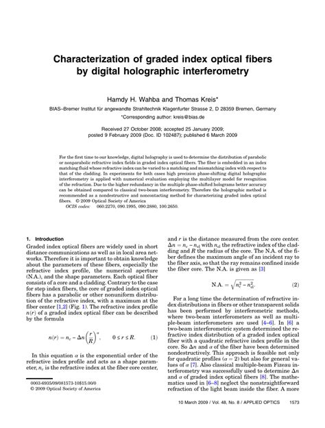 Pdf Characterization Of Graded Index Optical Fibers By Digital Holographic Interferometry