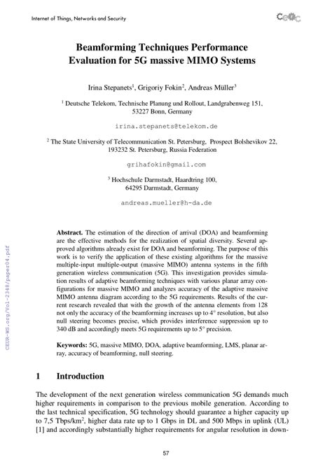 Pdf Beamforming Techniques Performance Evaluation For 5g Massive Mimo