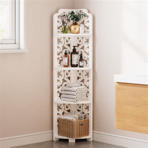 Dripex Bamboo Corner Shelves Free Standing Shelf Floor Storage Unit For