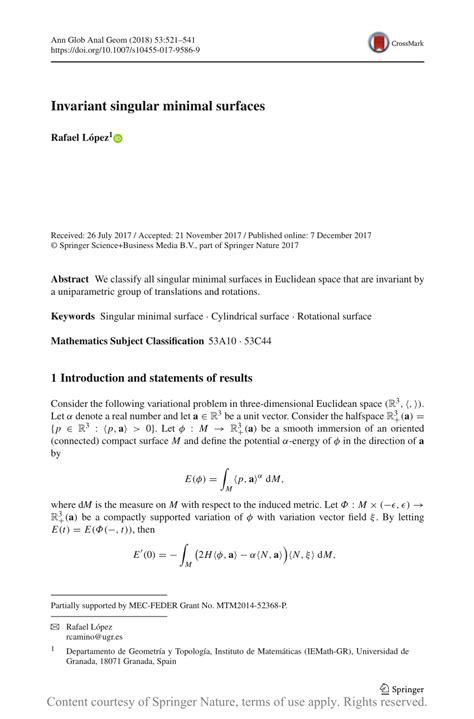 Invariant Singular Minimal Surfaces Request Pdf