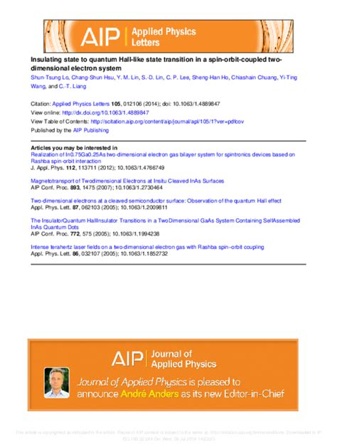 Pdf Insulating State To Quantum Hall Like State Transition In A Spin Orbit Coupled Two