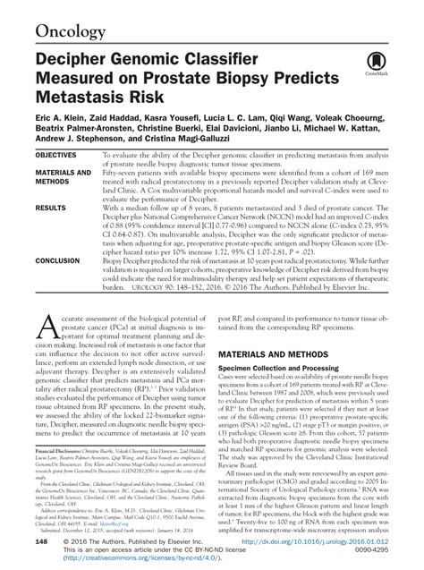 Pdf Decipher Genomic Classifier Measured On Prostate Biopsy Predicts