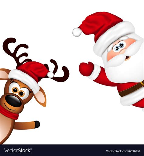 Funny Santa And Reindeer On White Background Vector Image