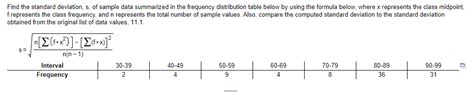 solved find the standard deviation s of sample data