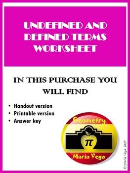 Geometry Undefined And Defined Terms Worksheet 1 By Maria Vega Geometry HS