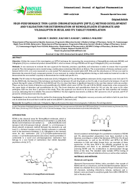Pdf High Performance Thin Layer Chromatography Hptlc Method Development And Validation For