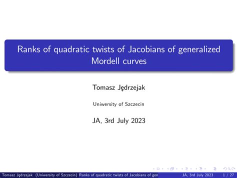 Pdf Ranks Of Quadratic Twists Of Jacobians Of Generalized Mordell Curves