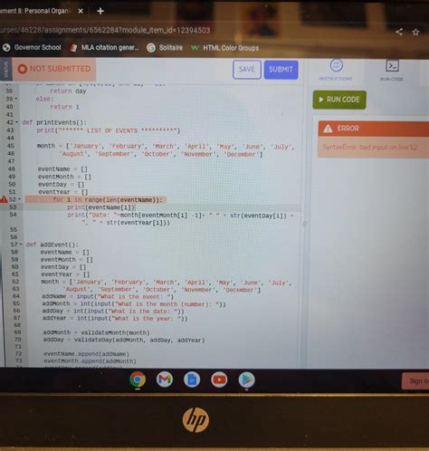 Edhesive Assignment 8 Personal Organizer I Keep Getting A Bad Input
