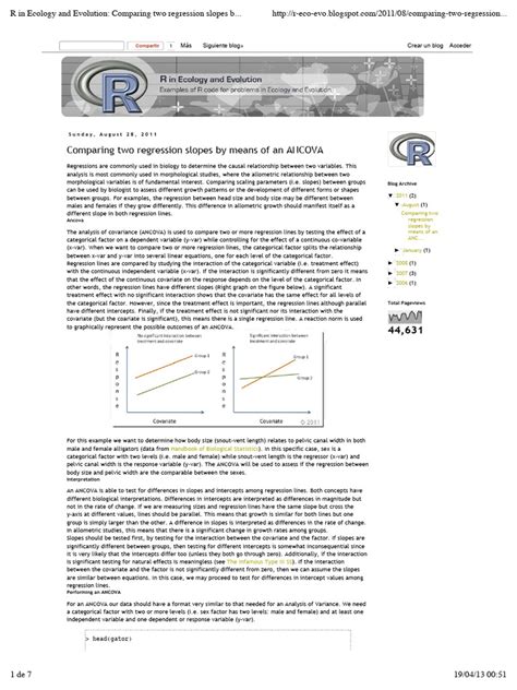comparing two regression slopes by means of an ancova pdf analysis