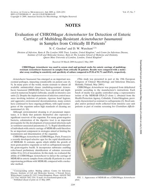 Pdf Evaluation Of Chromagar Acinetobacter For Detection Of Enteric Carriage Of Multidrug