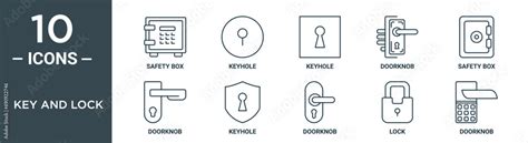 Key And Lock Outline Icon Set Includes Thin Line Safety Box Keyhole Keyhole Doorknob Safety