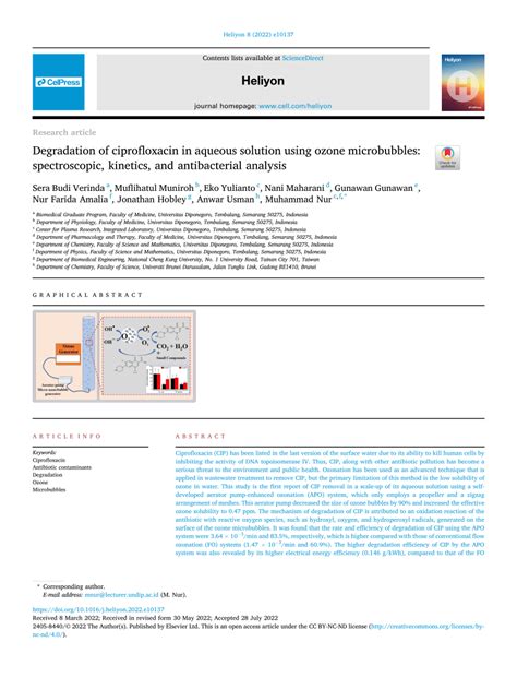 Pdf Degradation Of Ciprofloxacin In Aqueous Solution Using Ozone