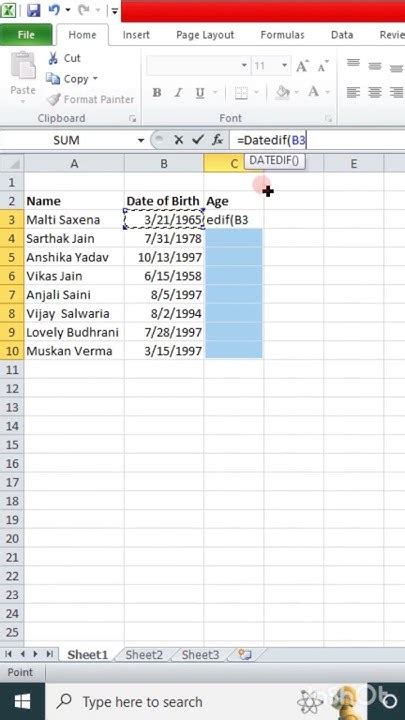 How To Get Age In Excel Calculate Age In Excel Use Datedif Function Short Tricks Youtube
