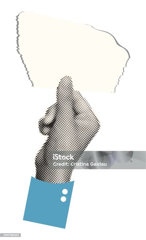 하프 톤 손 들고 찢어진 종이 콜라주 벡터 일러스트 레이 션 가장자리에 대한 스톡 벡터 아트 및 기타 이미지 가장자리 공란 광고 Istock