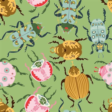 Premium Vector Bug Species And Exotic Beetles Vector Seamless Pattern Insect Bugs In Flat