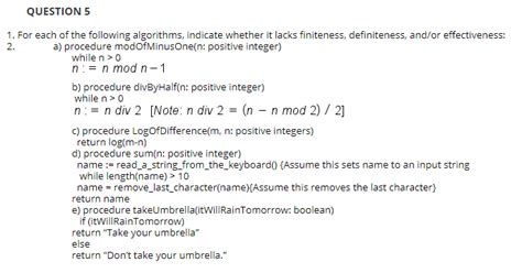Solved Question 5 1 For Each Of The Following Algorithms
