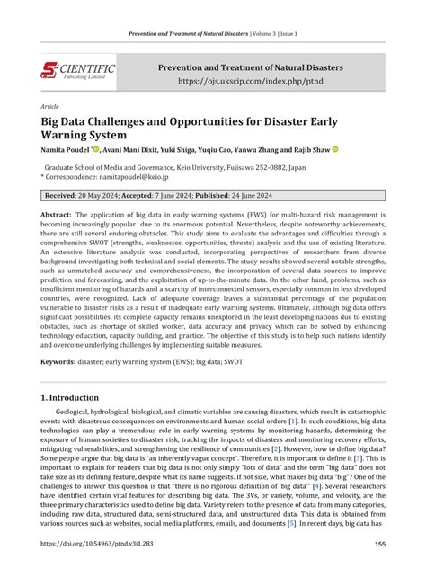 Pdf Big Data Challenges And Opportunities For Disaster Early Warning System