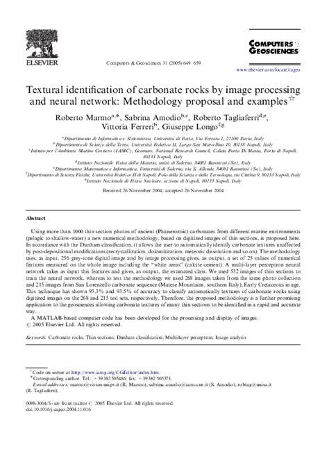 Pdf Textural Identification Of Carbonate Rocks By Image Processing And Neural Network