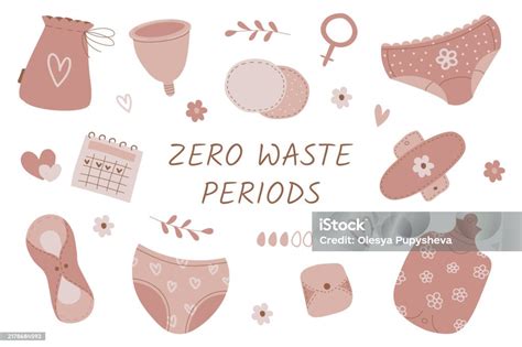 월경에 대한 재사용 가능한 평가 세트 제로 웨이스트 스타일의 여성 생리 친환경 여성의 날의 컨셉 0명에 대한 스톡 벡터 아트 및 기타 이미지 Istock