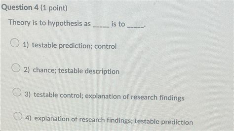 Solved Question 4 1 ﻿pointtheory Is To Hypothesis As Is