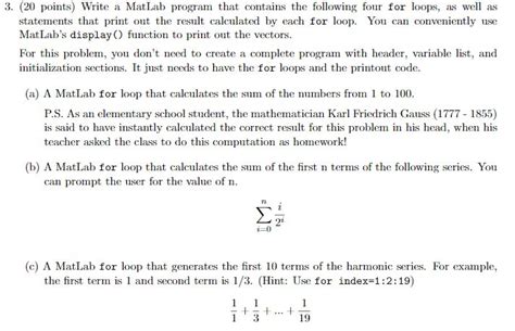Solved 20 Points Write A Matlab Program That Contains The