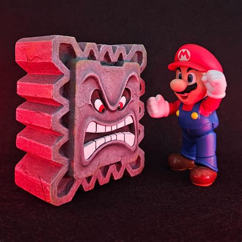 Thwomp Figure From The Super Mario Saga Etsy