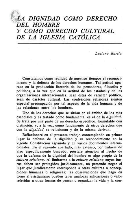 La Dignidad Como Derecho Del Hombre Y Como Derecho Cultural De La
