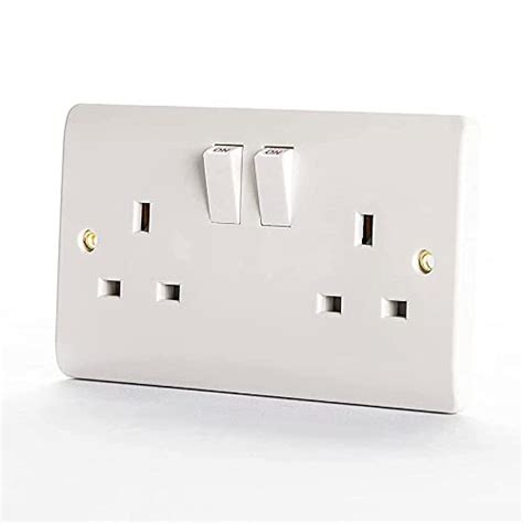 13a 2 Gang Single Pole Switch Socket White Square Wall Socket With
