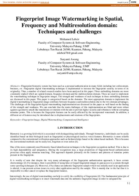 Pdf Fingerprint Image Watermarking In Spatial Frequency And