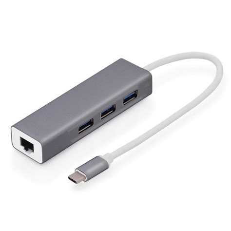 USB Type C To Ethernet Adapter RJ45 Dongle 3 USB Ports 3 0 Data Hub Grey Converters