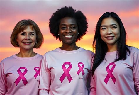 Portrait Of Breast Cancer Survivors Celebrating Together Premium Ai