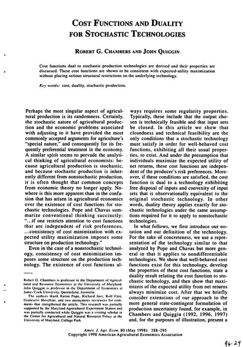 Pdf Cost Functions And Duality For Stochastic Technologies
